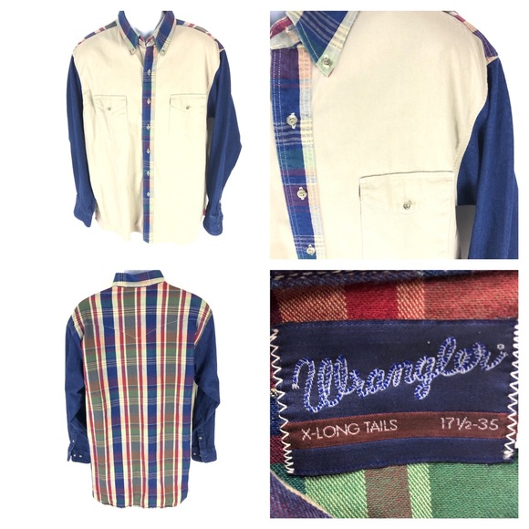 Wrangler | Shirts | Wrangler Vintage Blue Label Plaid Western Shirt ...